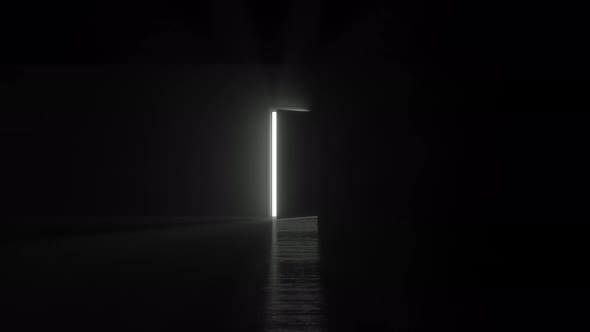 Light shines from door opening in dark room Filling the space with ...