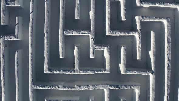 Top down aerial above snow maze, ice labyrinth in Zakopane, Stock Footage