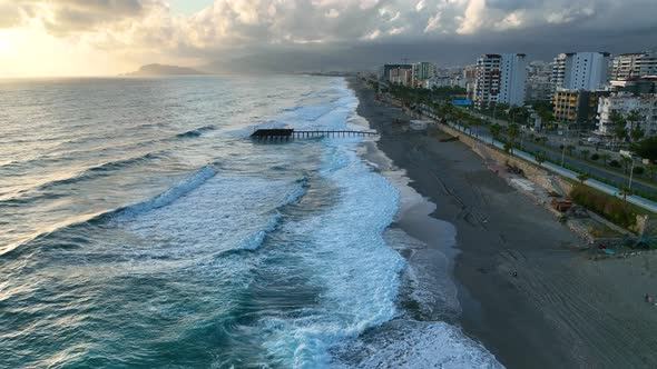Storm at sea at sunset aerial view 4 K, Stock Footage | VideoHive