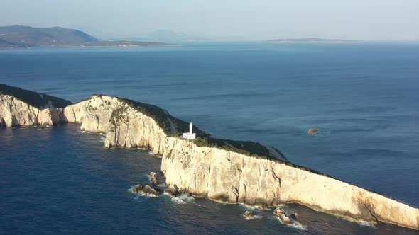 Aerial view of Cape of Ducato lighthouse in Lefkada island- Greece ...