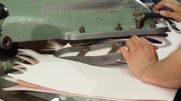 Craftsman Using Insole Cutting Machine While Making Shoes, Stock Footage