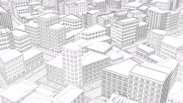 3d Drawing City Top View Line Art Blueprint Sketch Town, Motion Graphics