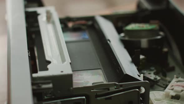 VCR VHS Mechanics Video Cassette Player Insert Tape Head, Stock Footage