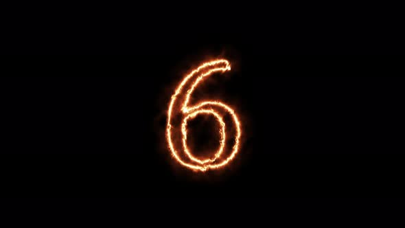 Number 6 fire. Symbol animation burning in a flame on a black ...
