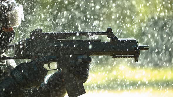 Gun in the rain, slow motion, Stock Footage | VideoHive