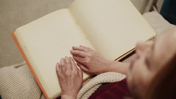 Blind Woman Reading Braille Book Top View Poorly Seeing Female Person ...