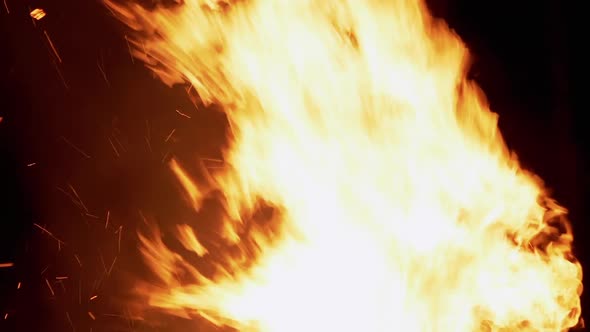 Bright Blazing Bonfire with Burning Hot Tongues of Flame at Night in ...