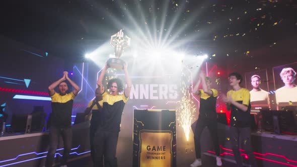 Diverse Gamers Taking Trophy After Tournament, Stock Footage | VideoHive