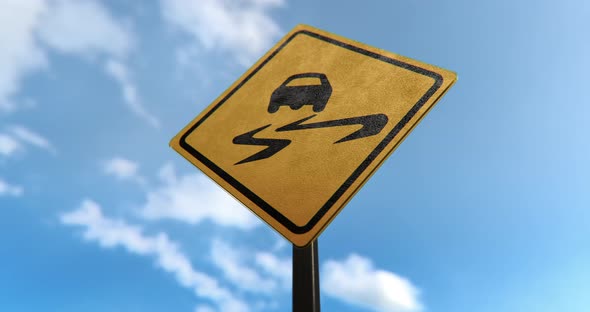Slippery Road Sign - 4K, Motion Graphics | VideoHive
