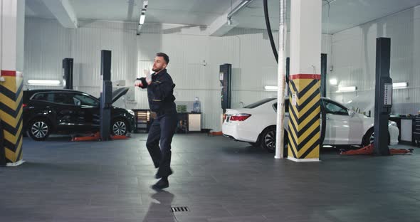 Great Time at Work Mechanic Guy Dancing Excited, Stock Footage | VideoHive