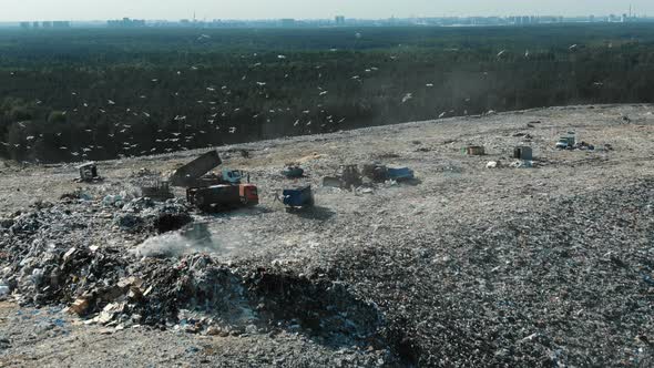 Large Rubbish Dump Hill Against Green Forest and City, Stock Footage