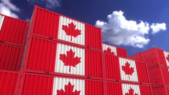 Canada Flag Containers are Located at the Container Terminal, Motion ...