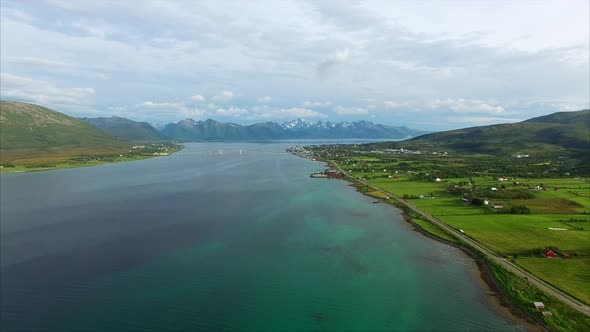 Aerial view of Sorland on Vesteralen islands in Norway, Stock Footage