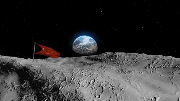 China Flag on the moon with earth in background, Motion Graphics ...