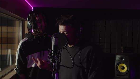 Cool Stylish Multiracial Rappers Having Disagreement During Recording ...