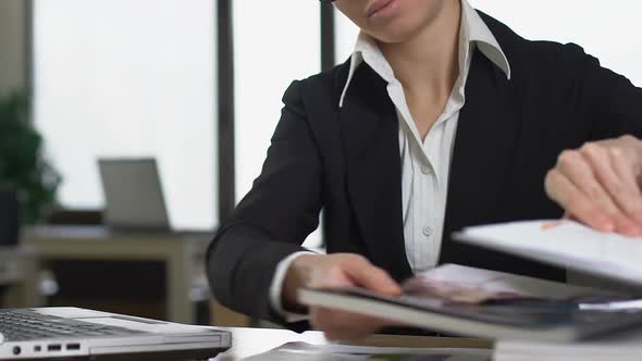 Female Secretary Reading Magazine Instead Work, Sitting at Office Desk ...