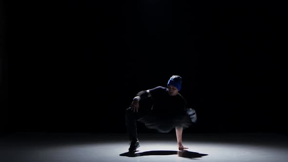 Dancer Man in Hat Dancing Breakdance on Black, Stock Footage | VideoHive