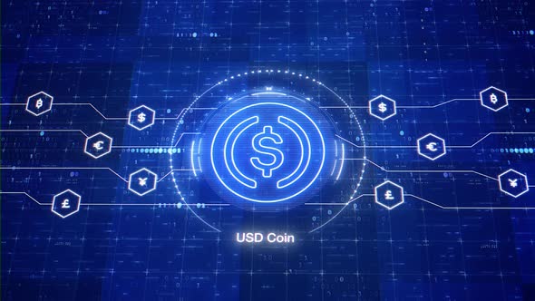 USD digital stablecoin animated logo. Animation of USDC cryptocurrency ...