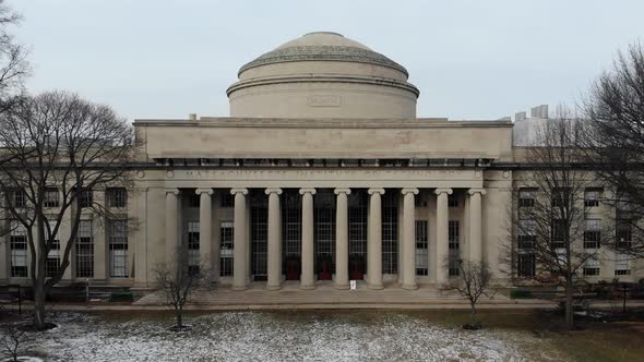 MIT Killian Court Drone Aerial View, Snow on Grass, Stock Footage ...
