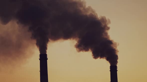 Dark dense smoke comes from industrial pipes, Stock Footage | VideoHive