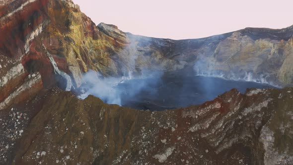 Drone View of Volcano Crater Smoking in Tropical Island, Stock Footage