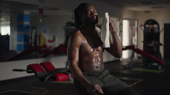 Sweating African American Muscular Sportsman Wiping Perspiration Off ...