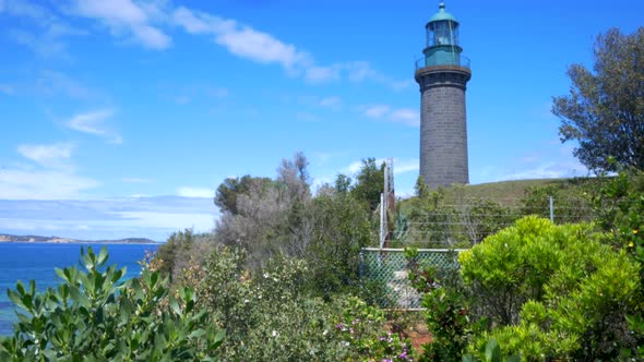 The Black Lighthouse of Queenscliff, Victoria. Gimbal lift to reveal ...
