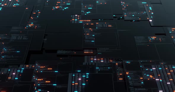 HUD data User Interface. Programming source code abstract background., Motion Graphics