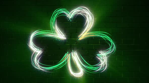 Glowing Neon Saint Patrick's Day Shamrock Background, Motion Graphics