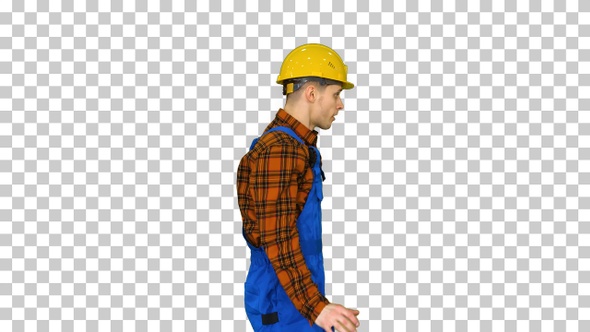 Funky dancing by young construction worker, Alpha Channel, Stock Footage