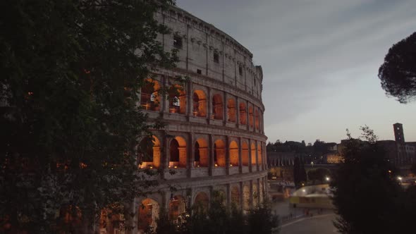 Historical Colosseum Arena in Rome Illuminated at Twilight, Stock Footage