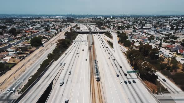 Amazing Cinematic Aerial Shot of Busy American Interstate Highway with ...