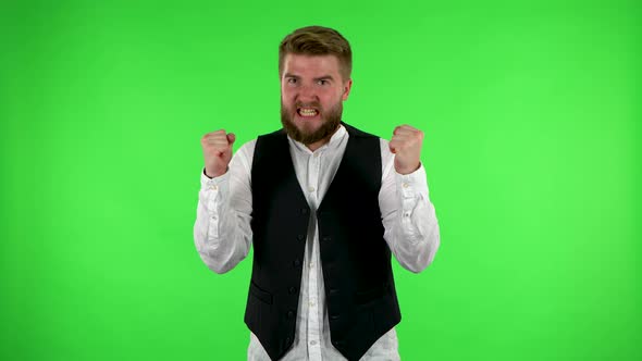 Angry Man Is Very Screaming. Green Screen, Stock Footage | VideoHive