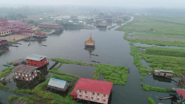 Aerial View Live on Water in Myanmar Inle lake, Stock Footage | VideoHive
