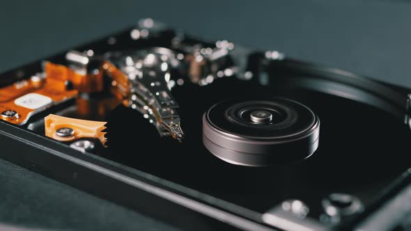 Hard Disk Drive Inside. Structure of HDD, Spinning Platter. Move ...