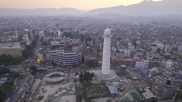 Aerial view in Kathmandu with the Dharahara Tower in view, Stock Footage