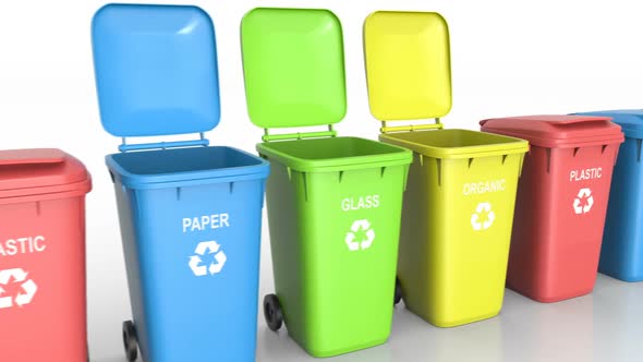 Plastic Waste Bins with Flaps Open and Close and Waste Type Labels ...
