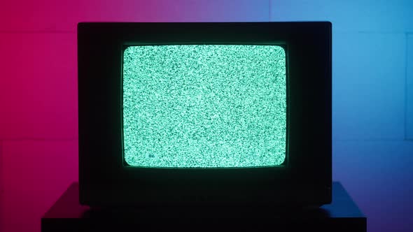 Old Retro Square Television on Red and Blue Neon Background Screen with ...