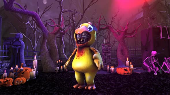 Zombie with a chicken costume dancing in a graveyard, Motion Graphics