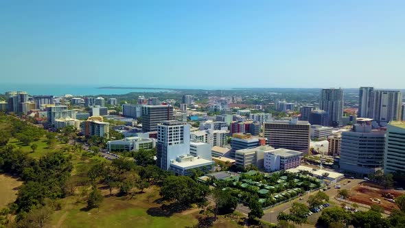 Drone footage moving forwards and rotating left to right to reveal ...