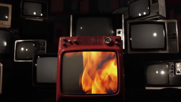 Fire Flames On a Retro TV that Explodes., Stock Footage | VideoHive