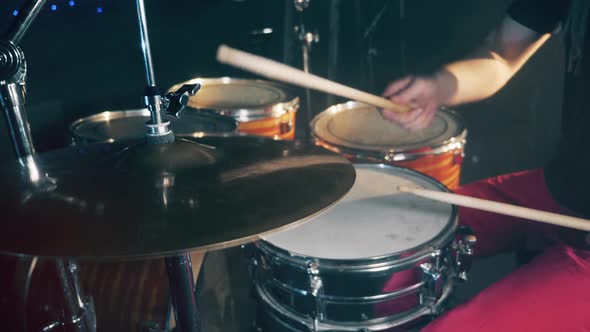 Cymbal is Getting Hit with Drumsticks Rhythmically, Stock Footage ...