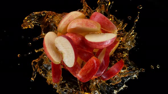 Super Slow Motion Shot of Rotating Exploded Red Apple Cuts and ...