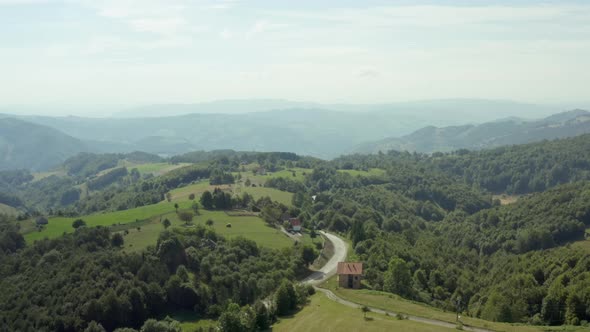 Aerial View Balkans Landscape with Green Fields and Fields, Stock Footage