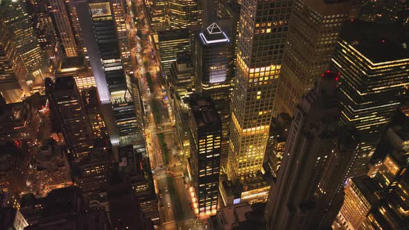 Manhattan Skyline at Night with Flashing City Lights, Stock Footage