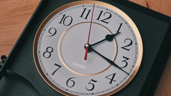 Vintage Wall Clock with Moving Second Hand on Wooden Background, Stock ...