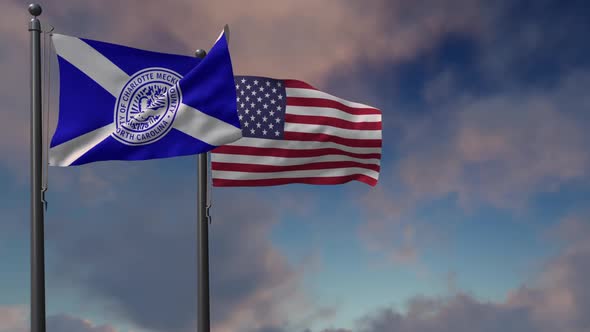 Charlotte City Flag Waving Along With The National Flag Of The USA - 2K ...