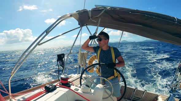 One Man Drives Boat in Ocean During Vacation, Stock Footage | VideoHive