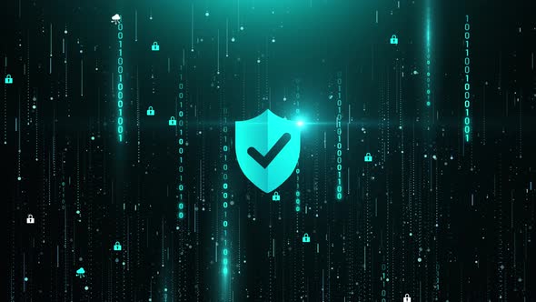 Cyber Security Shield with Checkmark Binary Matrix Digital Animation ...