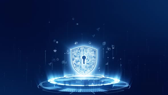 Blue security shield logo with digital futuristic technology circle ...